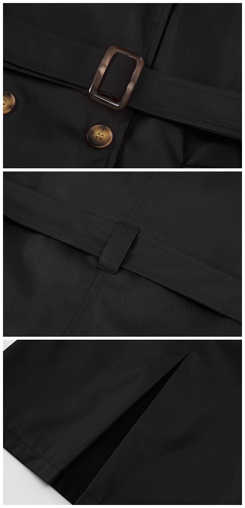 Chrisuno Women's Double-Breasted Trench Coat Classic Lapel Overcoat Slim Outerwear Coat with Belt Black L
