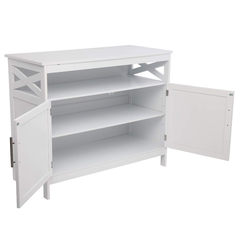 Aoerte Kitchen Sideboard Storage Cabinet, Large Dining Buffet Server Cupboard Cabinet, Console Table with Display Shelf and Double Doors, Idea for Kitchen and Dining,White