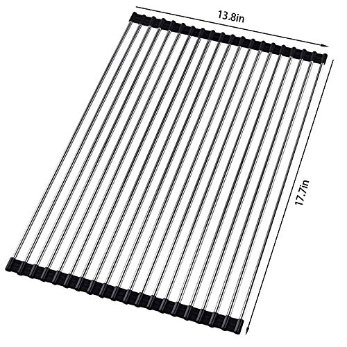 Ahyuan Roll up Dish Drying Rack Over The Sink Dish Drying Rack Dish Racks for Kitchen Counter Dish Rack Over Sink Camper Accessories Dish Drying Rack (Black, 13.8''Wx17.7''L)