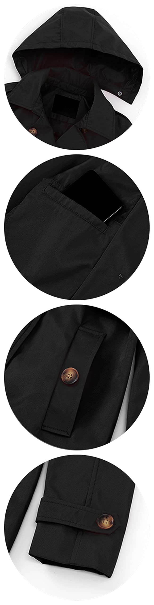 Chrisuno Women's Double-Breasted Trench Coat Classic Lapel Overcoat Slim Outerwear Coat with Belt Black L
