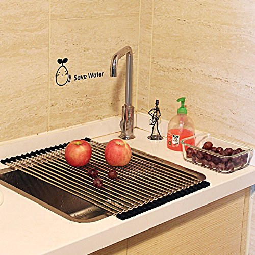 Ahyuan Roll up Dish Drying Rack Over The Sink Dish Drying Rack Dish Racks for Kitchen Counter Dish Rack Over Sink Camper Accessories Dish Drying Rack (Black, 13.8''Wx17.7''L)