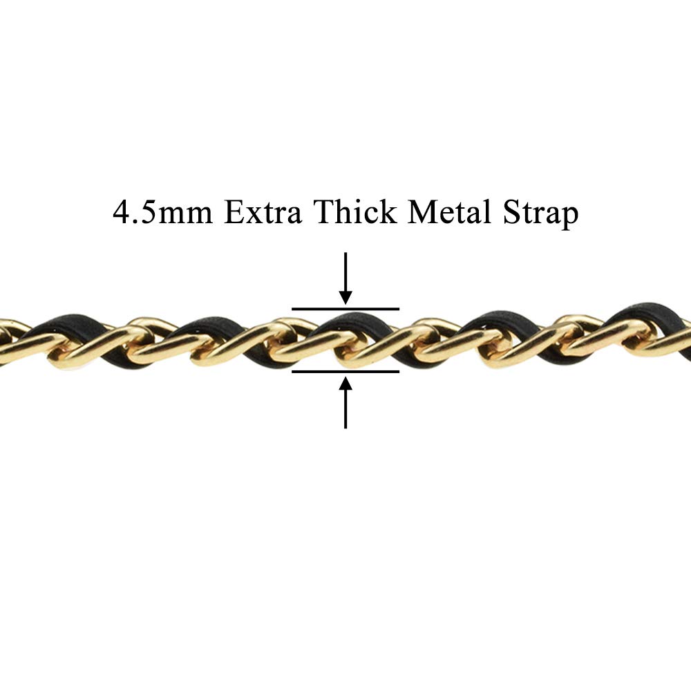 HAHIYO Mini Purse Chain Strap Slim Wide 8mm for LV Length 23.6 inches Extra Thick 4.5mm Black Leather Gold Hardware for Shoulder Cross Body Sling Handbag Wallet Comfortable Flat Metal Strap 1 Pack