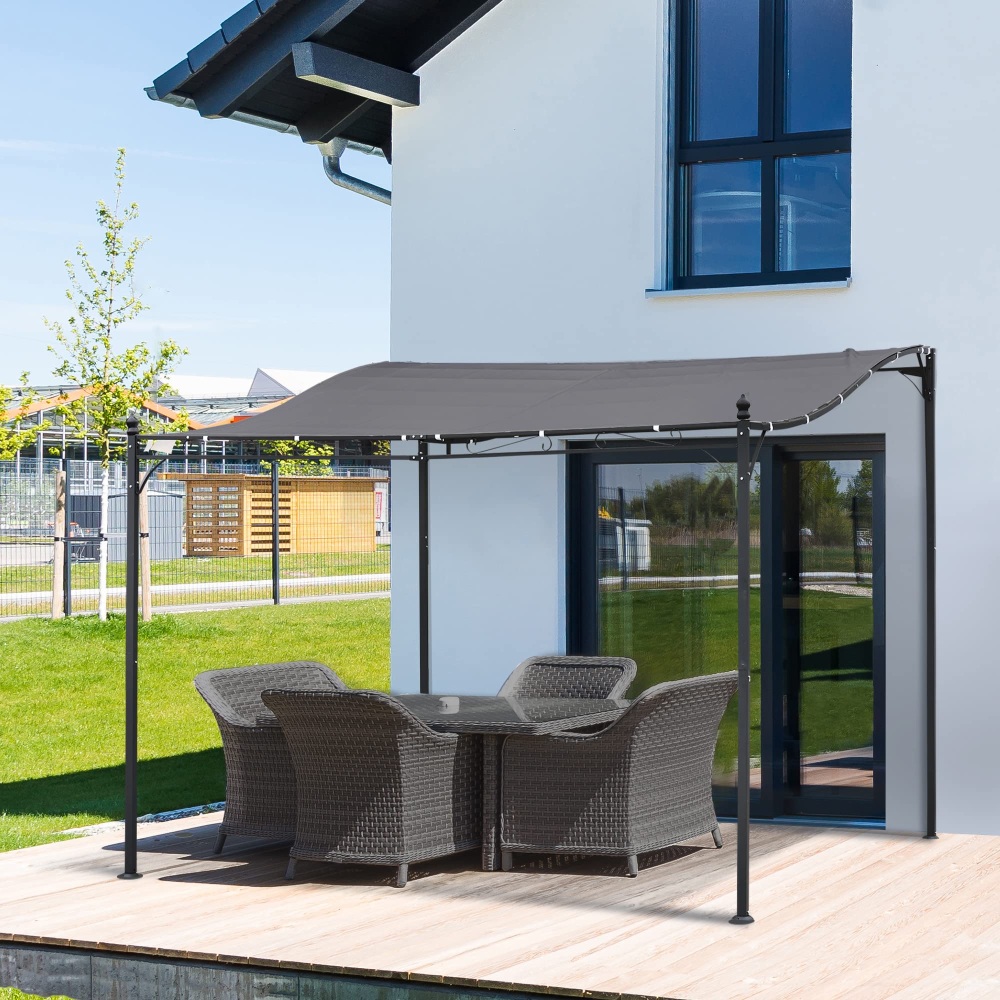 Outsunny 10' x 10' Steel Outdoor Pergola Gazebo, Patio Canopy with Weather-Resistant Fabric and Drainage Holes for Backyard, Deck, Garden, Gray