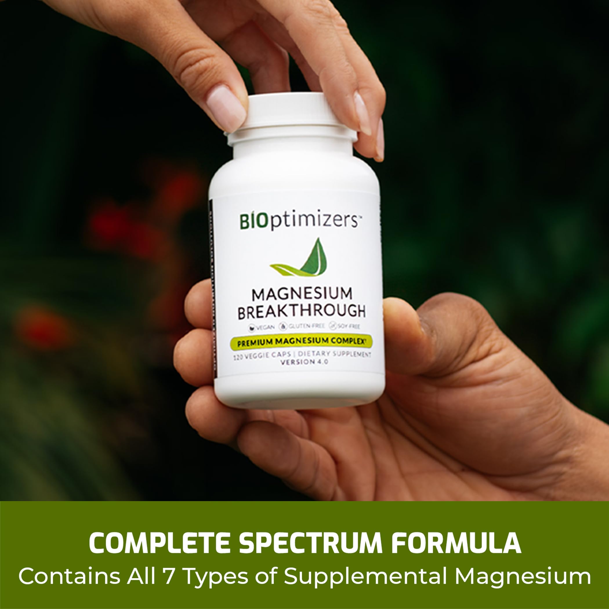 BIOptimizers Magnesium Breakthrough Supplement 4.0 - Has 7 Forms of Magnesium: Glycinate, Malate, Citrate, and More - Natural Sleep and Brain Supplement - 60 Capsules