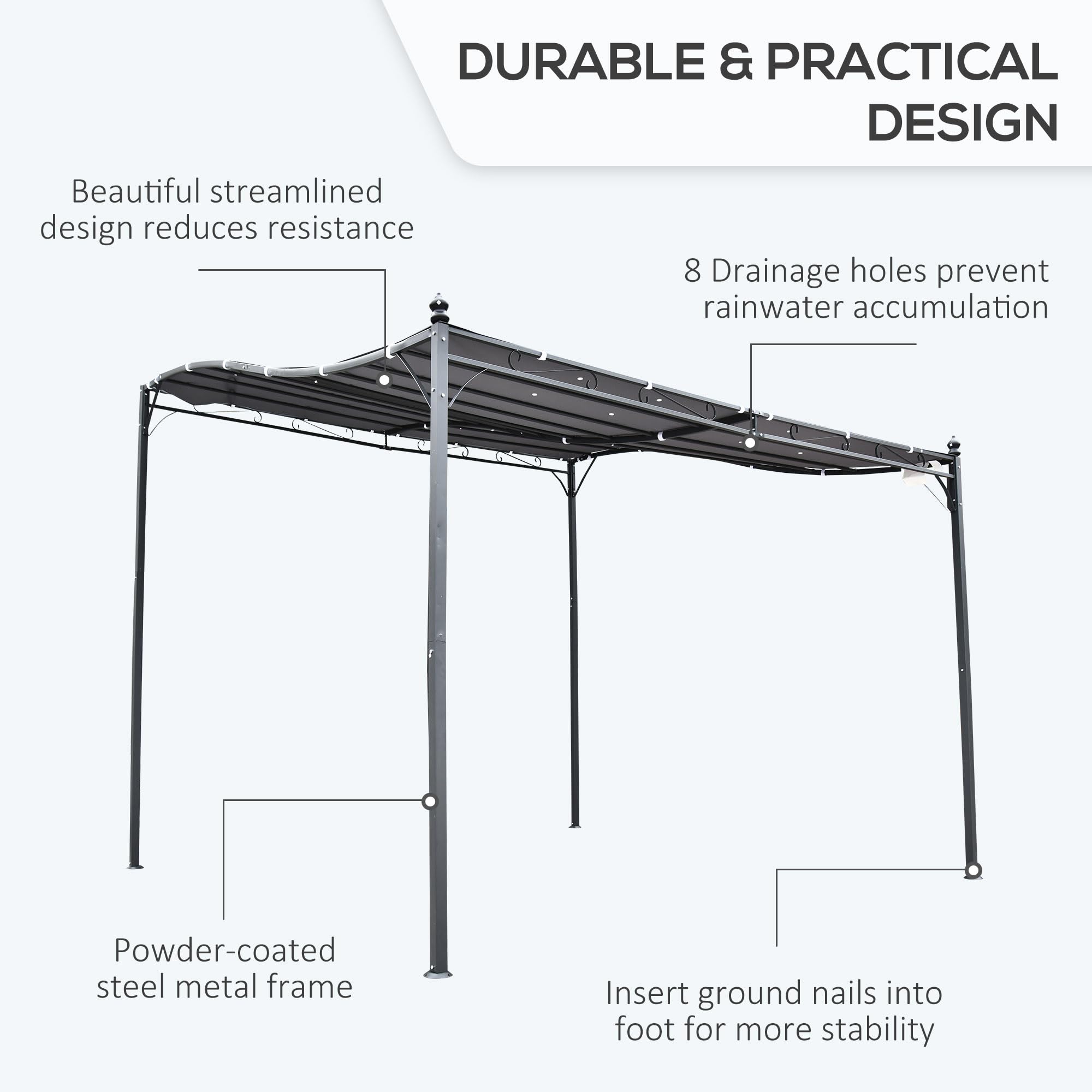 Outsunny 10' x 10' Steel Outdoor Pergola Gazebo, Patio Canopy with Weather-Resistant Fabric and Drainage Holes for Backyard, Deck, Garden, Gray