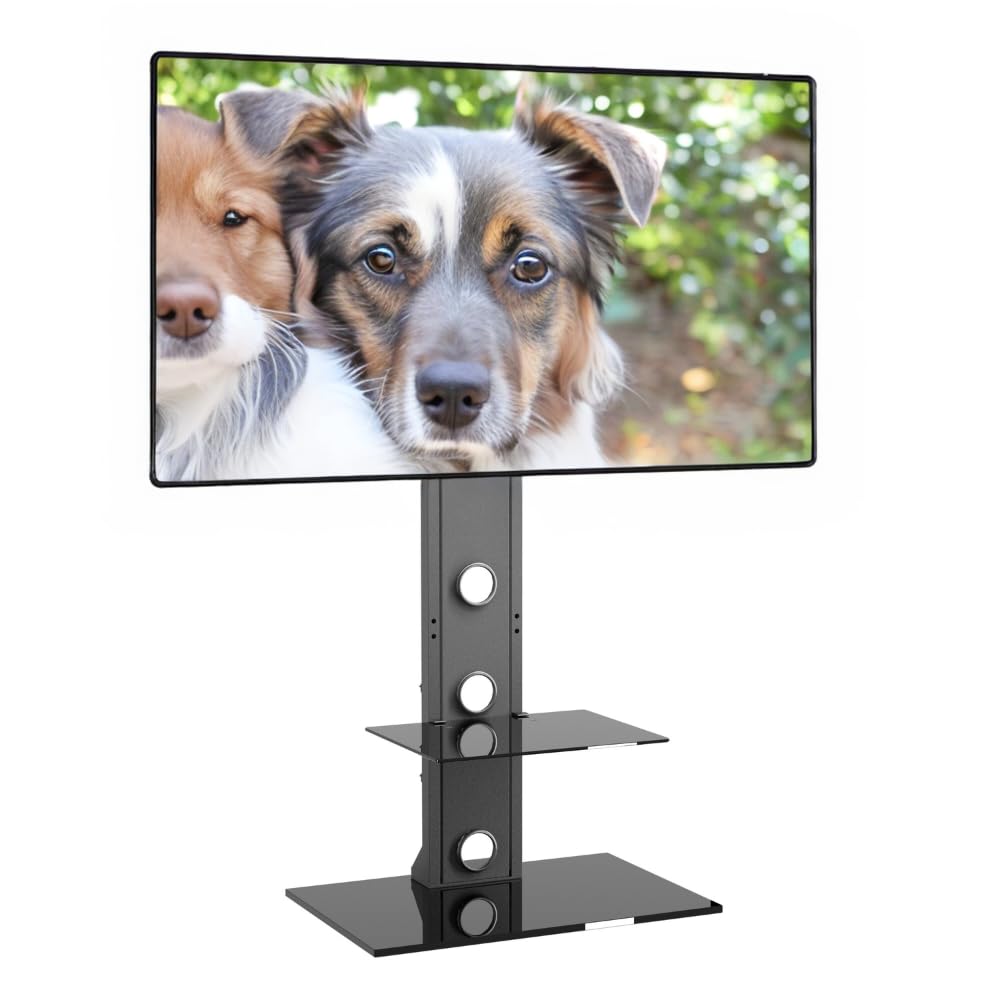ProMounts Universal Floor TV Stand Swivel for Most 37-72 Inch Screens, TV Stand with Shelves with ±25° Swivel, Floor TV Mount with Adjustable AV Shelf, Floor Monitor Stand Holds up to 110 lbs