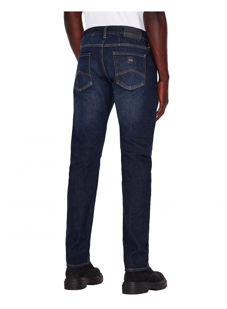 A | X ARMANI EXCHANGE Men's 5 Pocket Slim Denim, Dark Wash/Tobacco Stitching/Stretch Cotton, 33