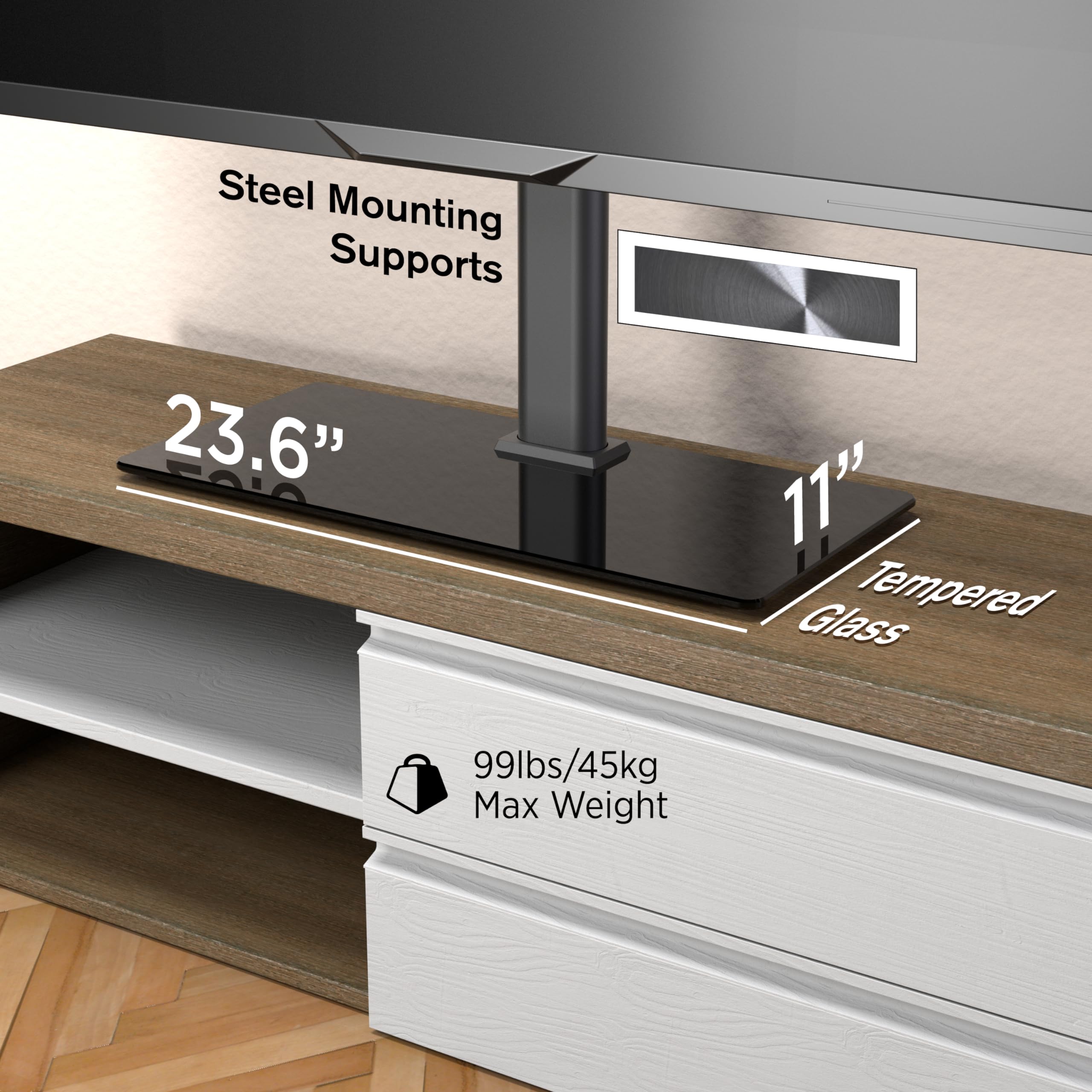 ProMounts Universal Swivel Table TOP TV Stand, Height-Adjustable Bracket for 37-72 Inch LED LCD OLED Plasma Flat and Curved TV Screens Holds Up to 99 lbs, Max VESA 600x400