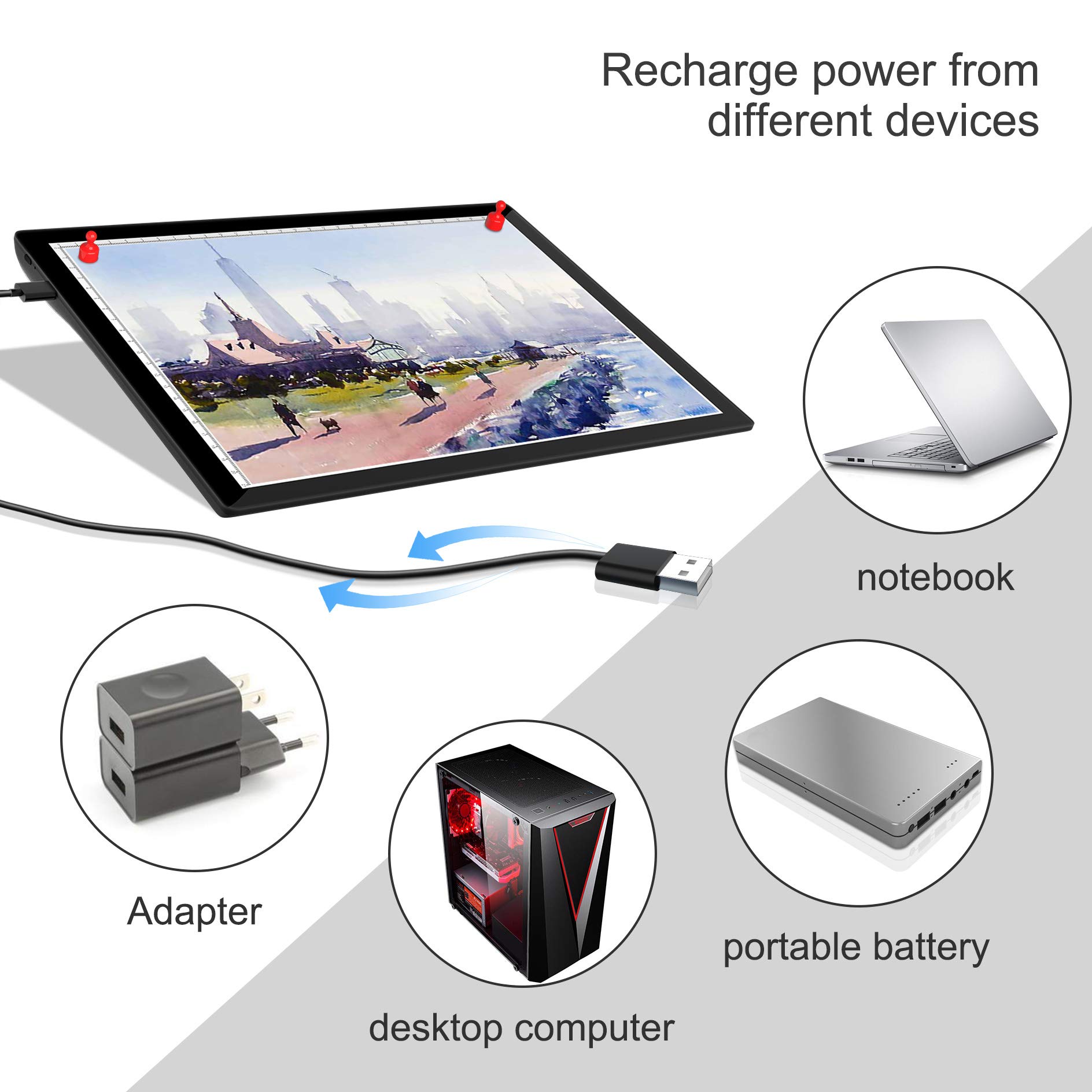 Light Tracing Box Rechargeable, Winshine Portable LED Light Board, Light Board for Diamond Art Painting, 5 Levels Stepless Dimming Drawing Tracking Light Pad, Artistic Design Sketching