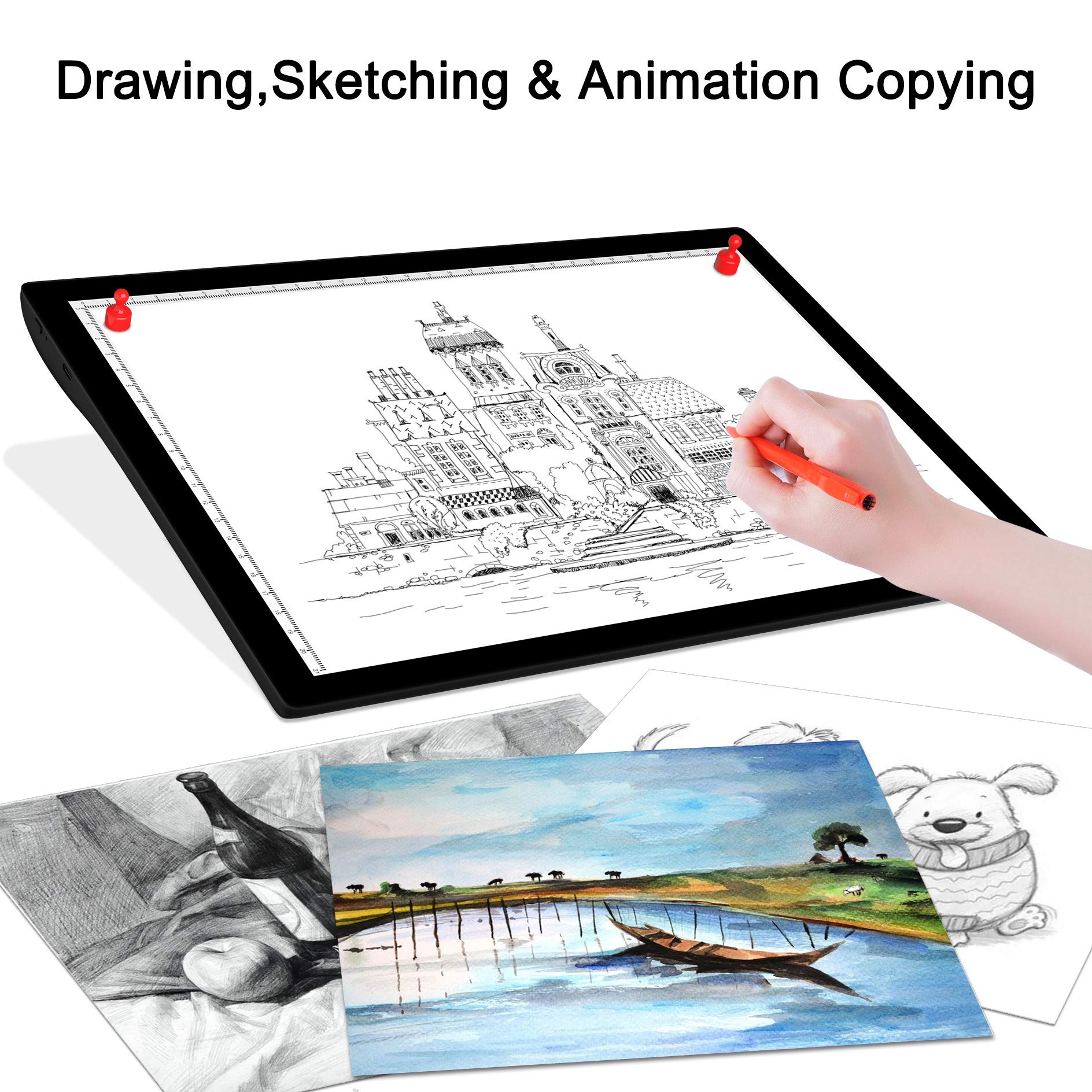 Light Tracing Box Rechargeable, Winshine Portable LED Light Board, Light Board for Diamond Art Painting, 5 Levels Stepless Dimming Drawing Tracking Light Pad, Artistic Design Sketching