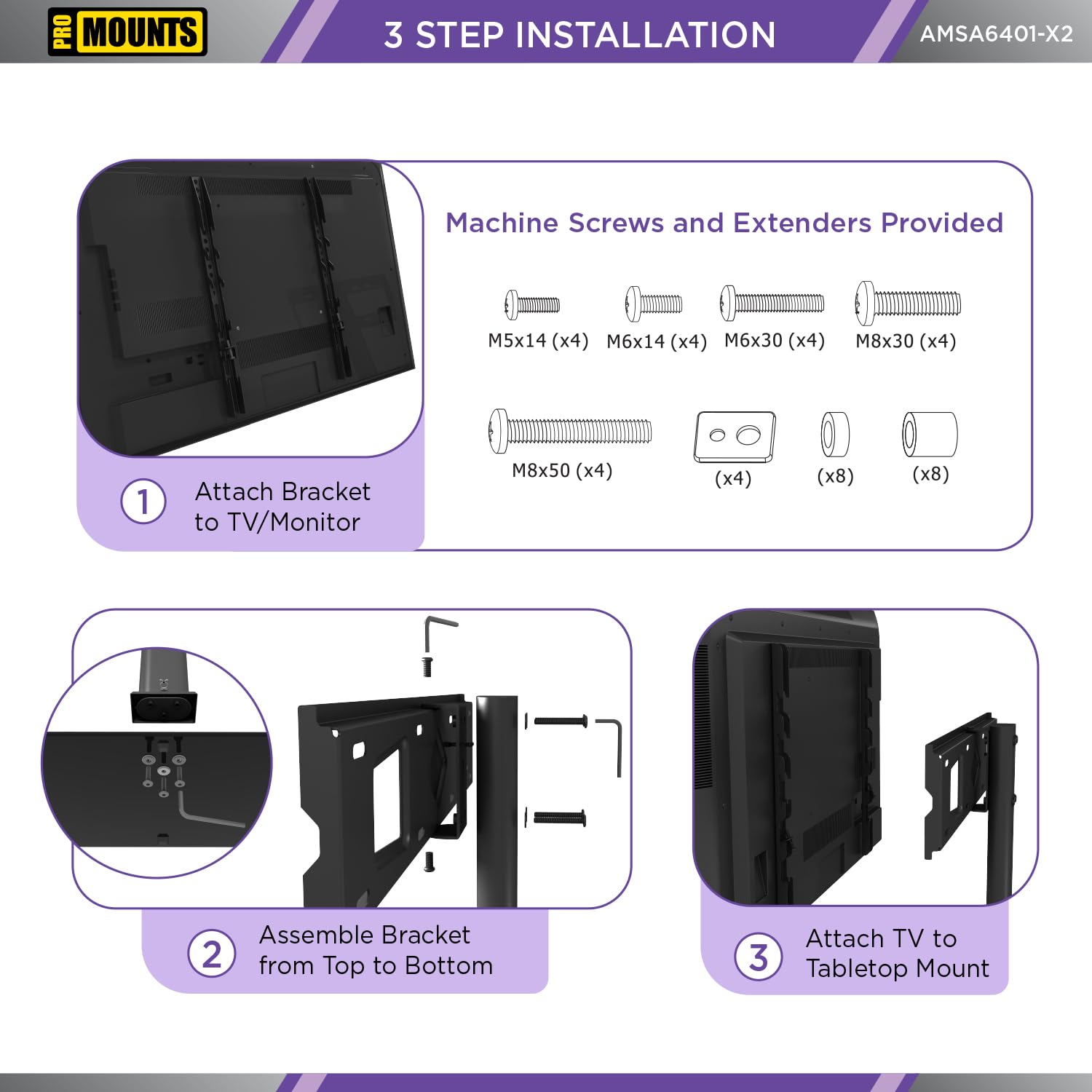 ProMounts Universal Swivel Table TOP TV Stand, Height-Adjustable Bracket for 37-72 Inch LED LCD OLED Plasma Flat and Curved TV Screens Holds Up to 99 lbs, Max VESA 600x400