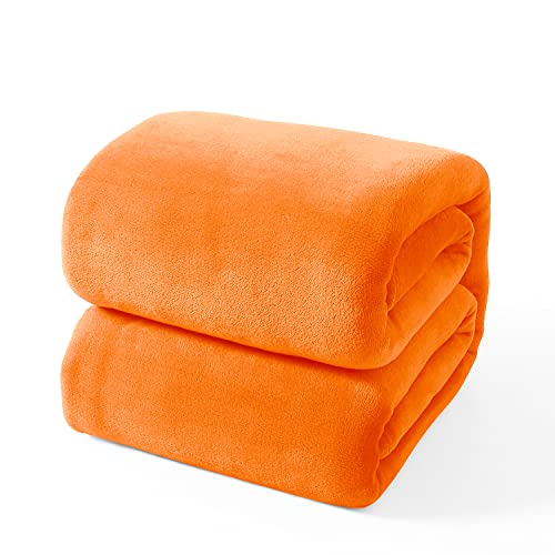 EXQ Home Fleece Blanket King Size Orange Throw Blanket for Couch or Bed - Microfiber Fuzzy Flannel Blanket for Adults