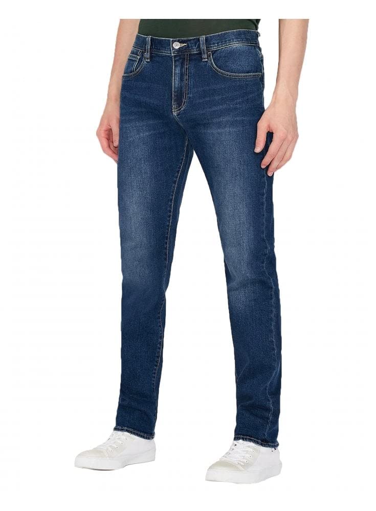 A | X ARMANI EXCHANGE Men's 5 Pocket Slim Denim, Mid Wash/Light Stitching/Stretch Cotton, 32