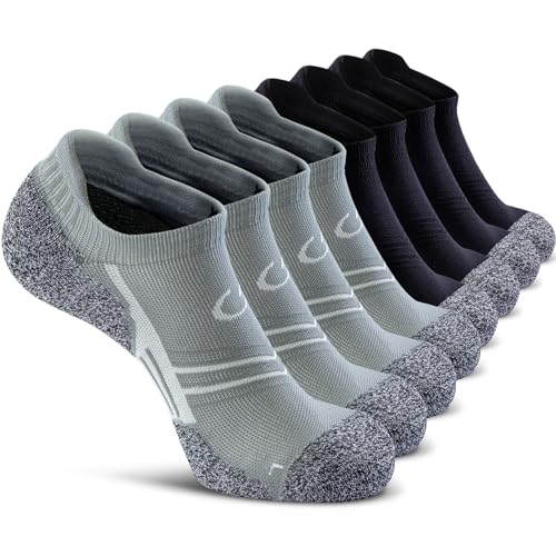 CWVLC No Show Sports Compression Socks 8-pairs, Low Cut Anti-Blister Hiking Running Workout Ankle Socks, Short Cushioned Moisture Wicking No Slip Arch Support Plantar Fasciitis, Black Gray, X-Large