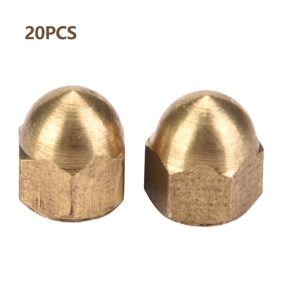 Brass Nuts, Cap Nuts Brass, M3-M12 Brass Acorn Nut Kit Dome Head Cap Hex Nuts Set Vehicle Fasteners for Fix Tires and Axles(M4(20PCS))