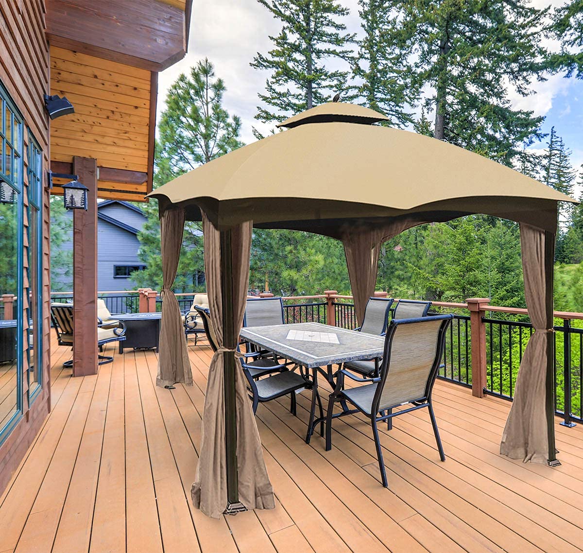 ontheway Replacement Canopy Top for Lowe's Allen Roth 10X12ft Gazebo #GF-12S004B-1 (Khaki)