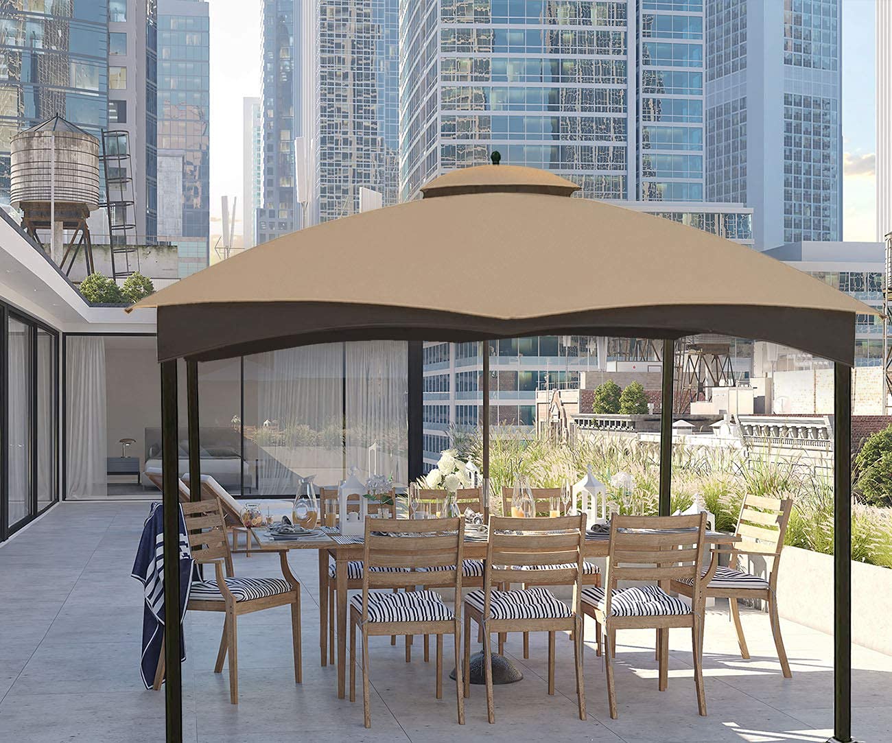 ontheway Replacement Canopy Top for Lowe's Allen Roth 10X12ft Gazebo #GF-12S004B-1 (Khaki)