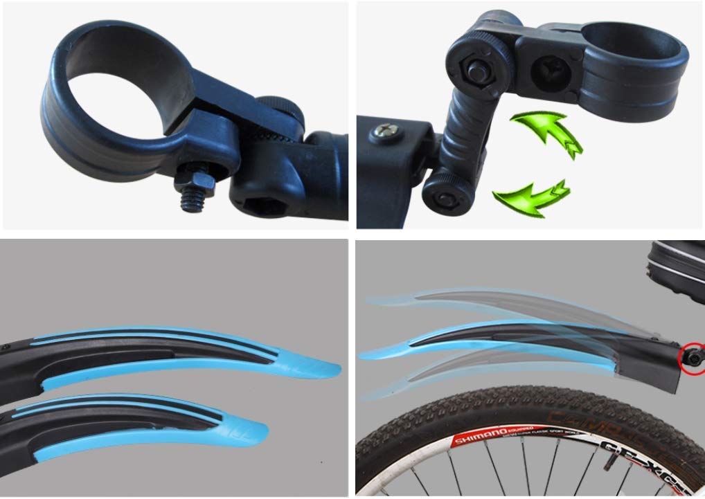 Free-fly Adjustable Road Mountain Bike Bicycle Cycling Tire Front/Rear Mud Guards Mudguard Fenders Set (Blue)