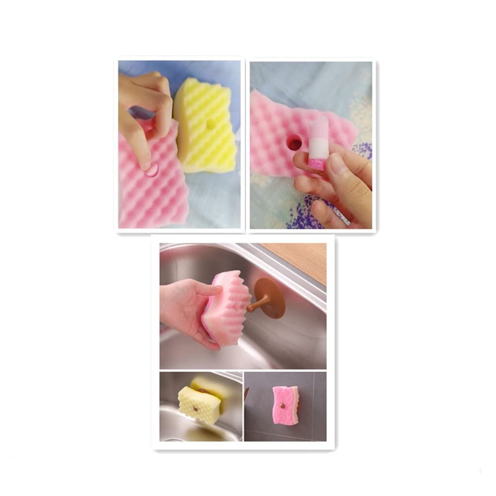 Yellow Pink Colors Multi-Functional Sponges Non-Scratch Scrub Sponges Household Kitchen Cleaning Sponges Durable Scouring Pads,Pack of 4