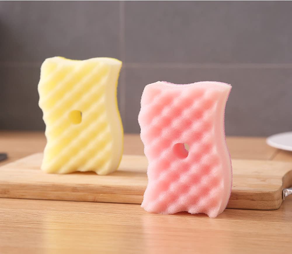 Yellow Pink Colors Multi-Functional Sponges Non-Scratch Scrub Sponges Household Kitchen Cleaning Sponges Durable Scouring Pads,Pack of 4