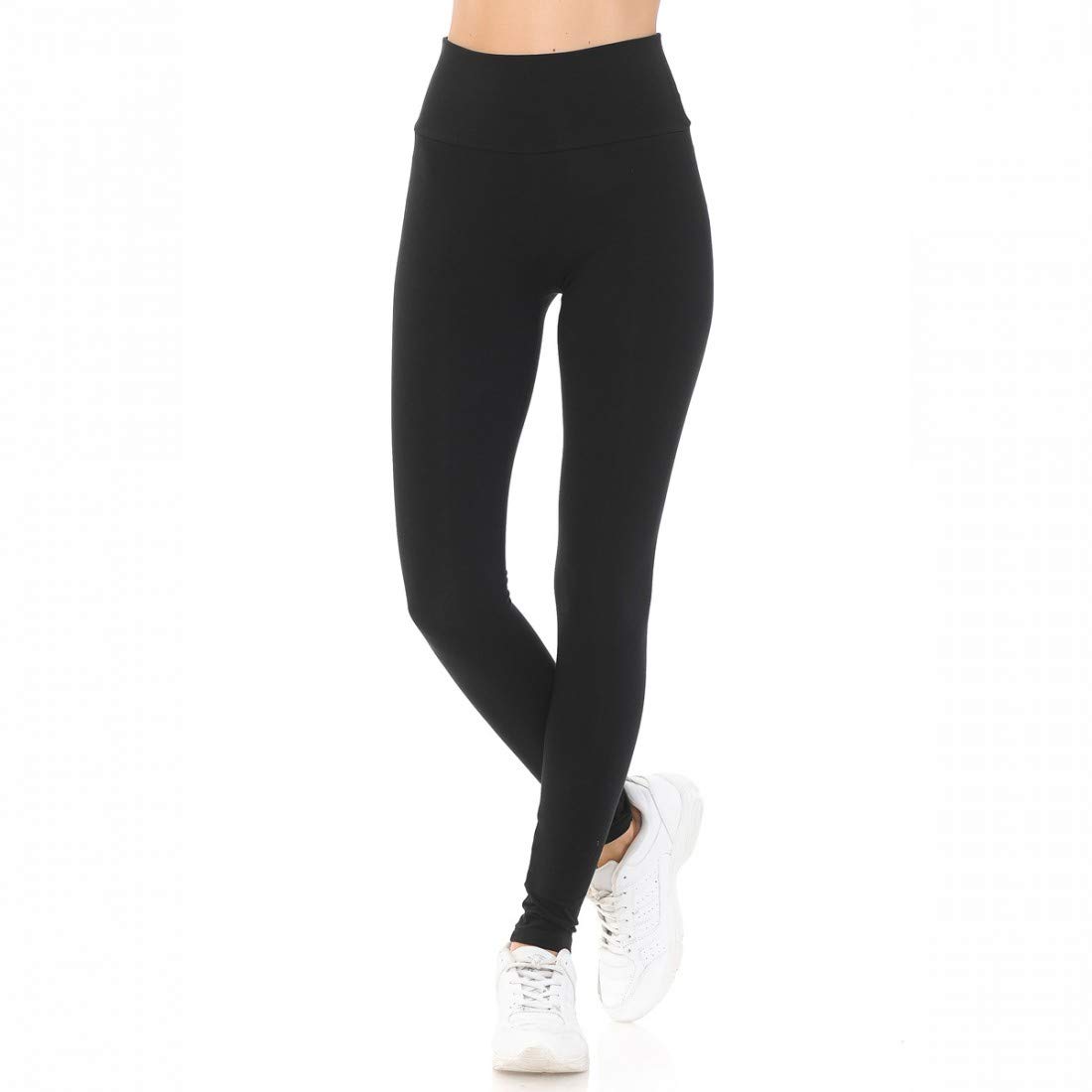 Little Vintage Girls LVGS Women's High Waisted Leggings with Fold Over Waistband Full Length Stretchable Black