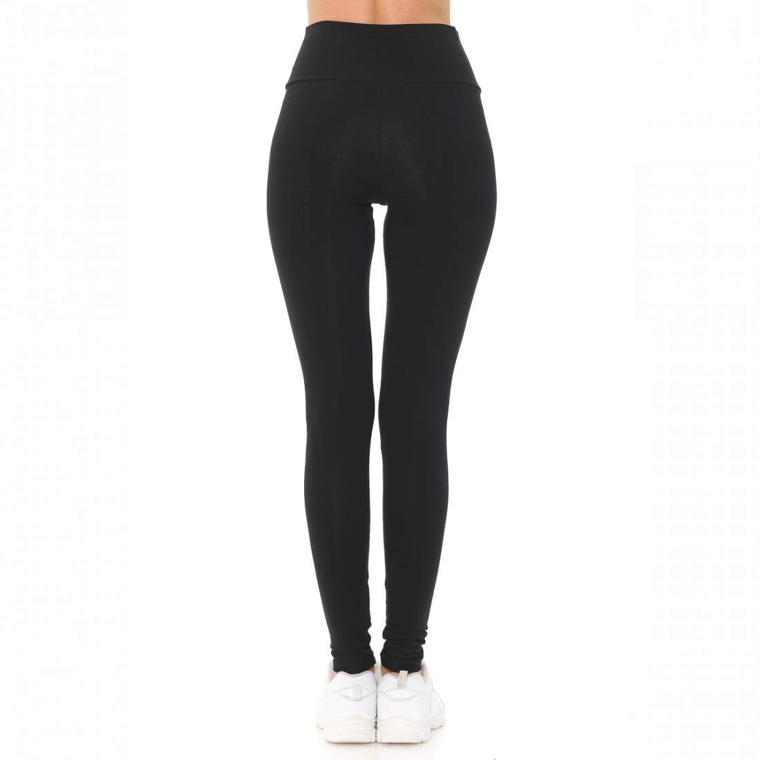 Little Vintage Girls LVGS Women's High Waisted Leggings with Fold Over Waistband Full Length Stretchable Black