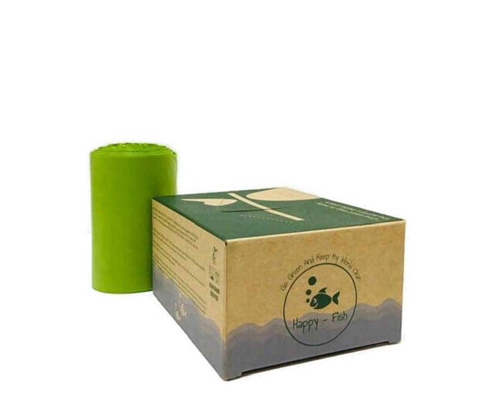 HappyFish 6-gallon (22.50L) Compostable, Extra-Thick Countertop Waste Bin Bags| Unscented Leak Proof Bags for Office, Home, Bathroom, Bedroom, Car, Kitchen, Pet(Green)1 Pack|76 Counts.