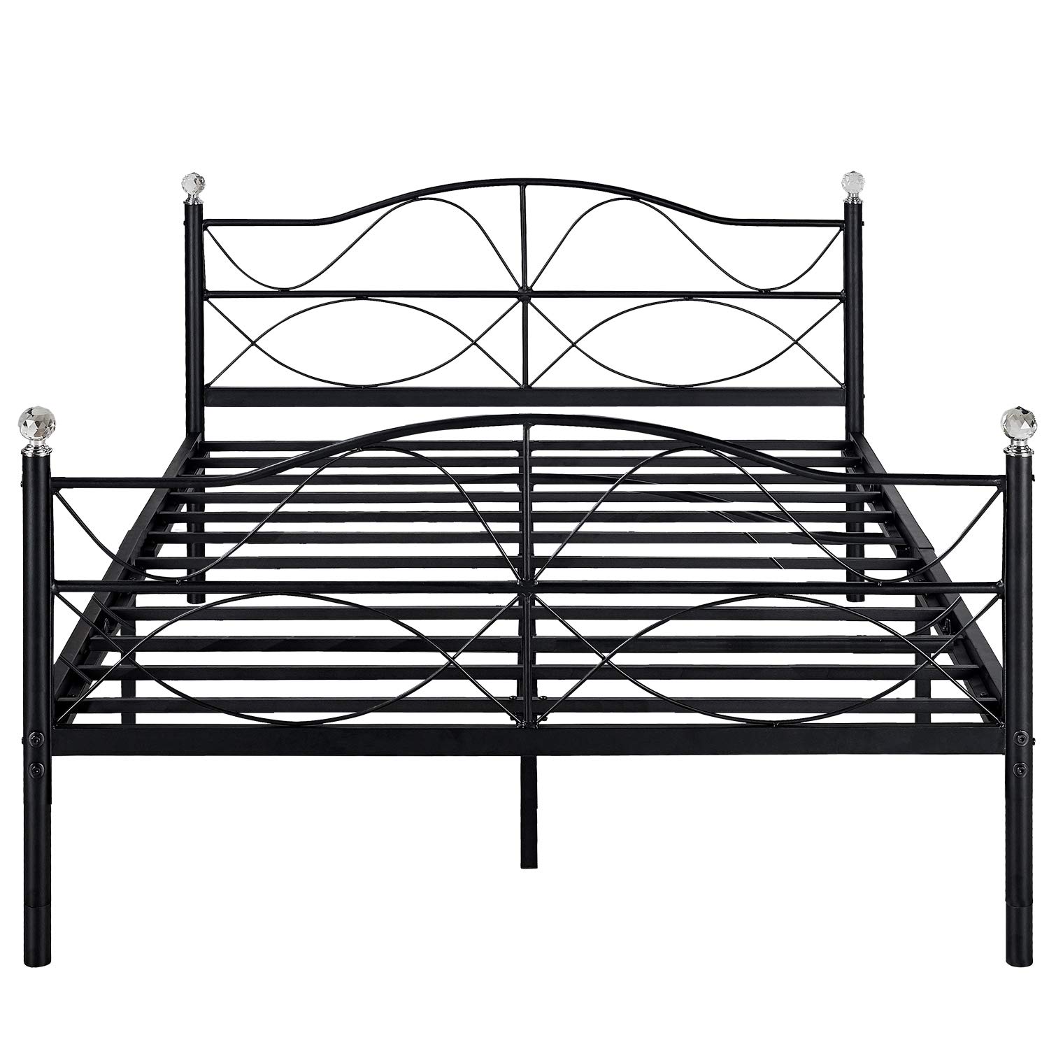 VECELO Full Size Bed Frame Metal Mattress Foundation,Platform Bed with Box Spring Replacement Headboard, Deluxe Crystal Ball Stylish,Matte Black