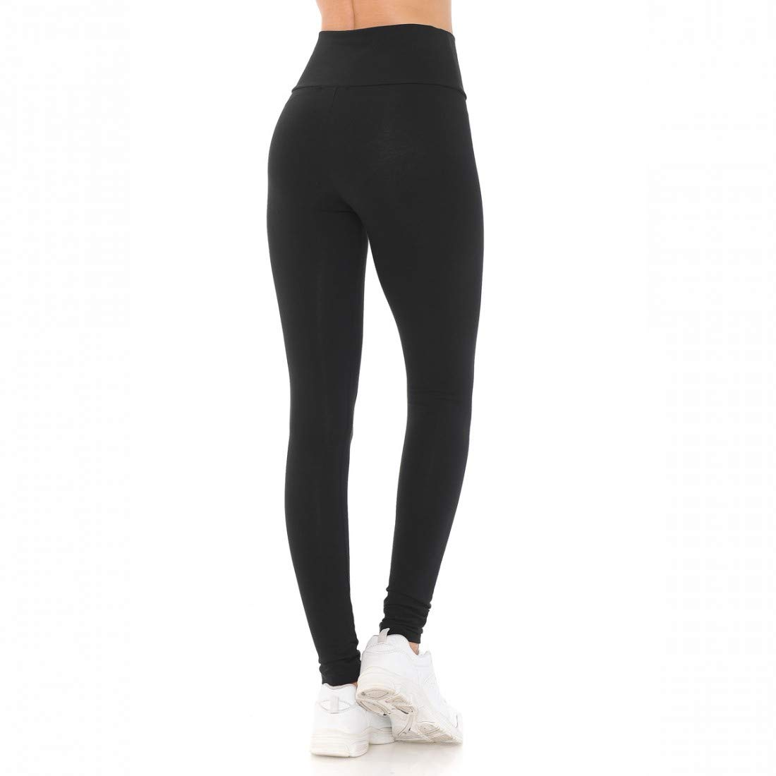 Little Vintage Girls LVGS Women's High Waisted Leggings with Fold Over Waistband Full Length Stretchable Black