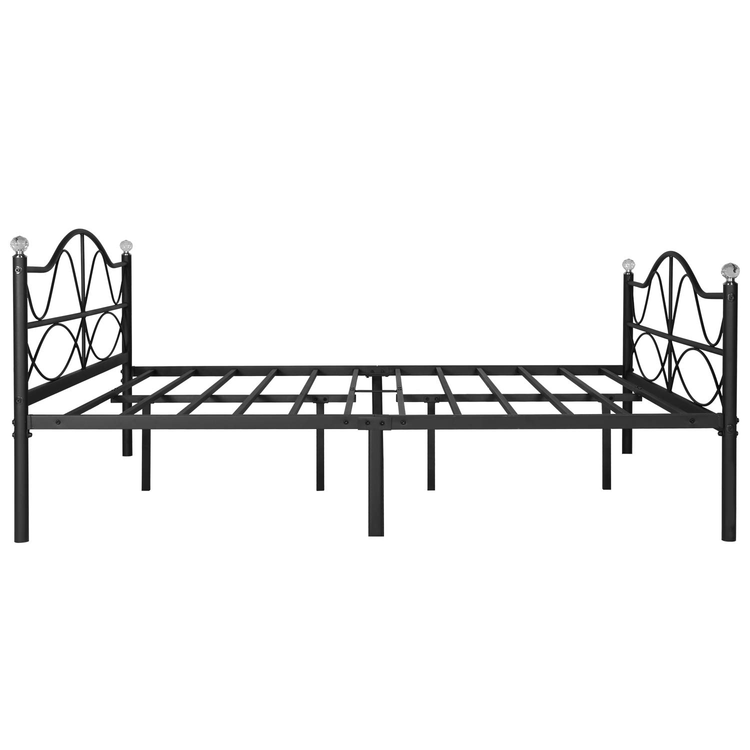 VECELO Full Size Bed Frame Metal Mattress Foundation,Platform Bed with Box Spring Replacement Headboard, Deluxe Crystal Ball Stylish,Matte Black