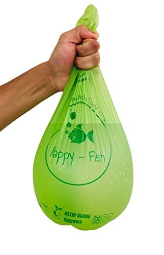 HappyFish 6-gallon (22.50L) Compostable, Extra-Thick Countertop Waste Bin Bags| Unscented Leak Proof Bags for Office, Home, Bathroom, Bedroom, Car, Kitchen, Pet(Green)1 Pack|76 Counts.