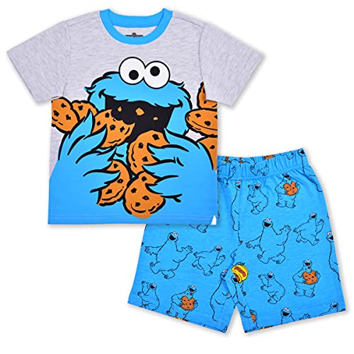 Sesame Street Elmo and Cookie Monster Boys 2 Piece T-Shirt and Short Set for Infant and Toddler- Red/Blue