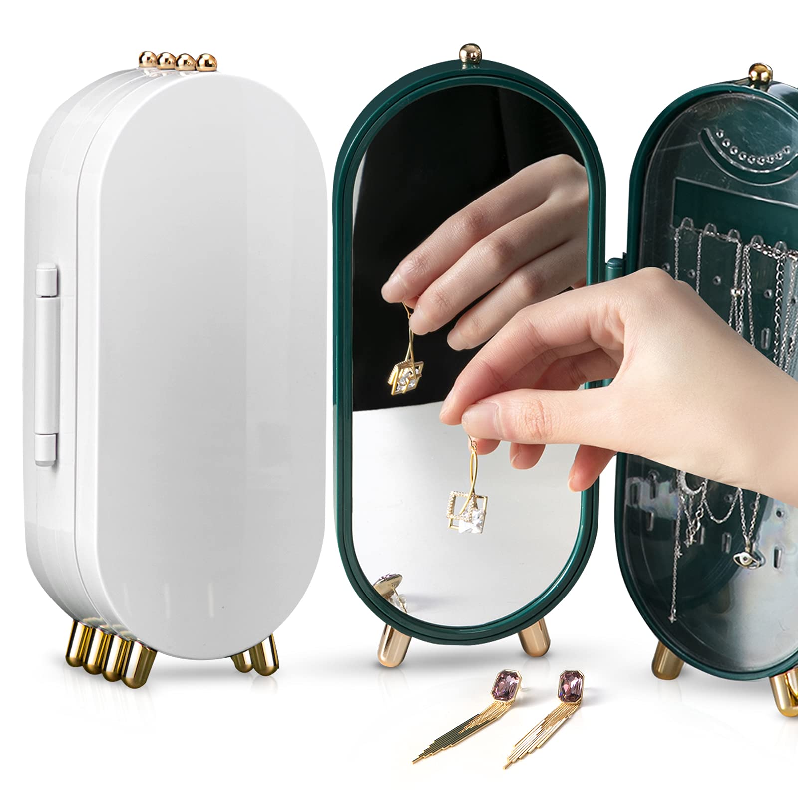 MUGFILWJ Earring Holder Stand for Women Foldable Acrylic Jewelry Display Stand Box Jewelry organizer with mirror necklace organizer Suitable for Storing Drop Earrings,Necklaces,Rings,Diamonds(white)