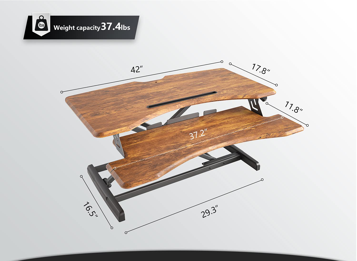 FEZIBO Height Adjustable Standing Desk Converter, 42 Inches Desk Riser, Sit Stand Desk Ergonomic Tabletop Workstation Rustic Brown