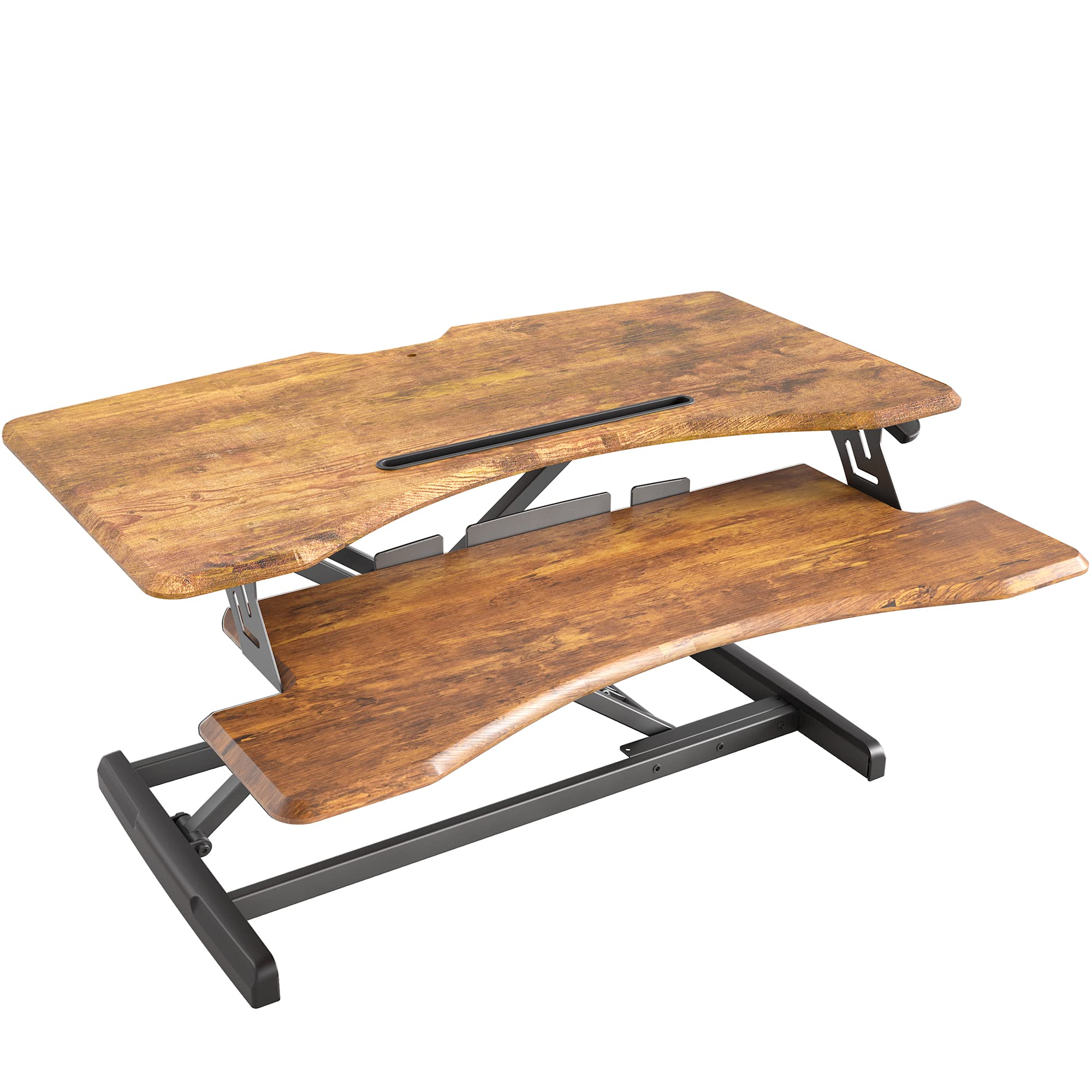 FEZIBO Height Adjustable Standing Desk Converter, 42 Inches Desk Riser, Sit Stand Desk Ergonomic Tabletop Workstation Rustic Brown