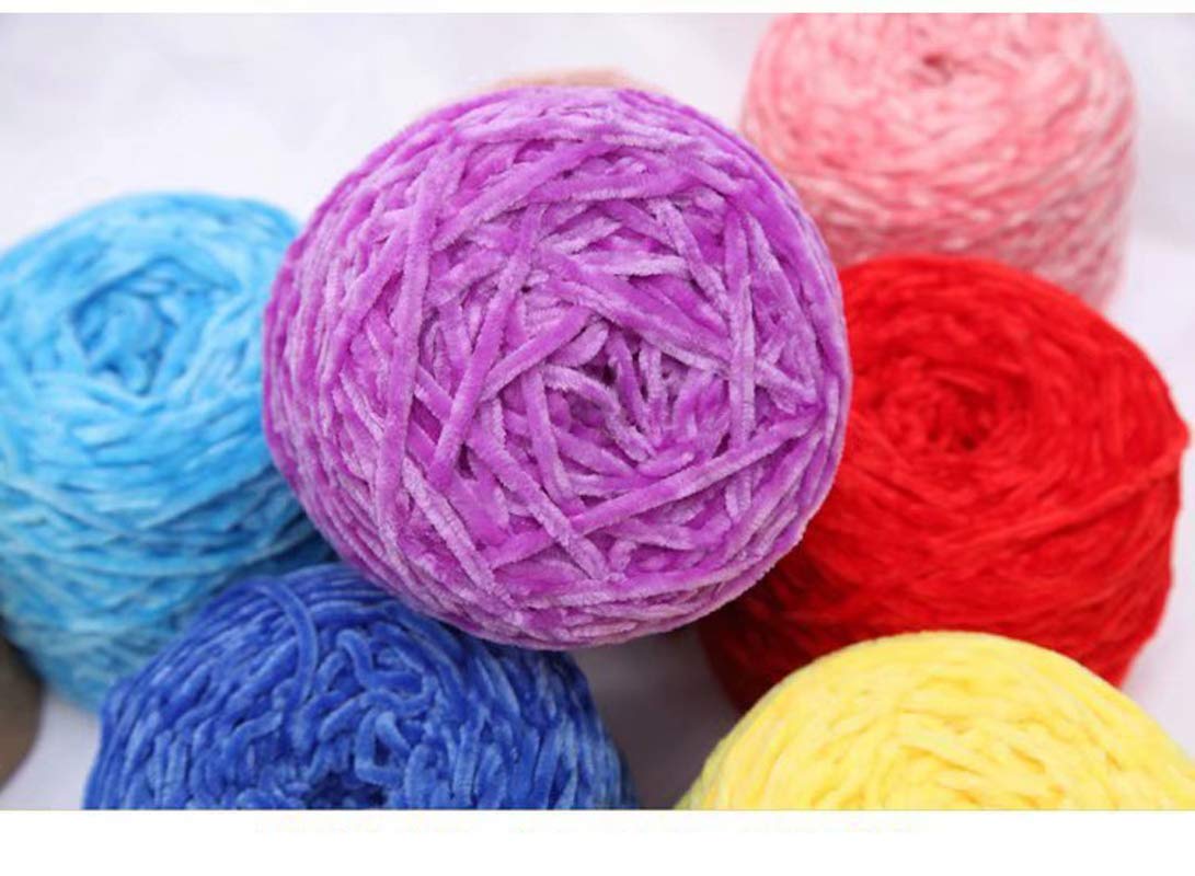 2 Balls Chenille Yarn,Soft Hand Knitting Bulky Chenille Velvet Yarn for Crochet Weaving Home Décor Projects DIY Craft 16oz/500g (35 Brilliant Purple)