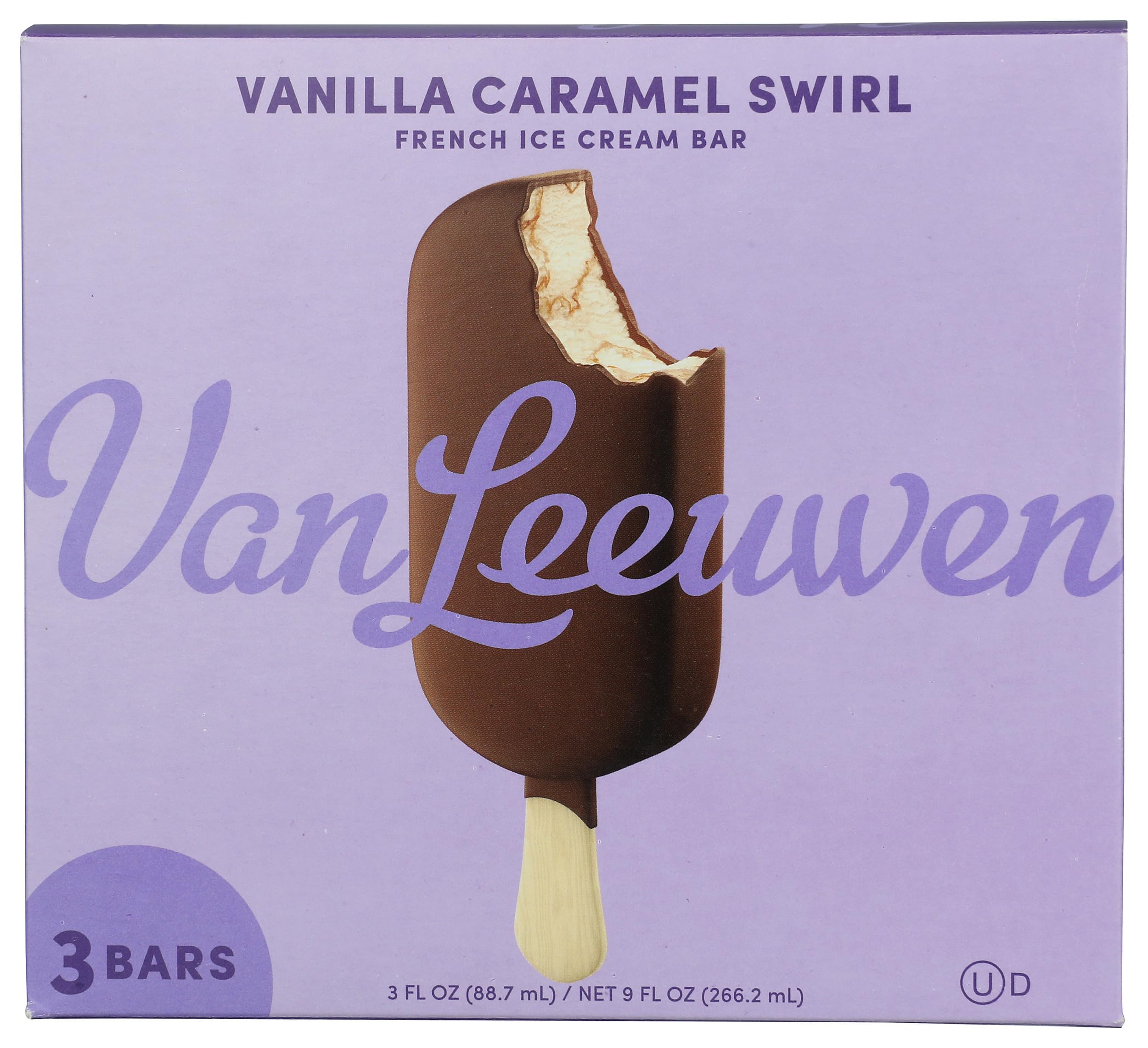 Van Leeuwen Premium Vanilla Caramel Swirl French Ice Cream Bars, 9.2 oz 3 Count