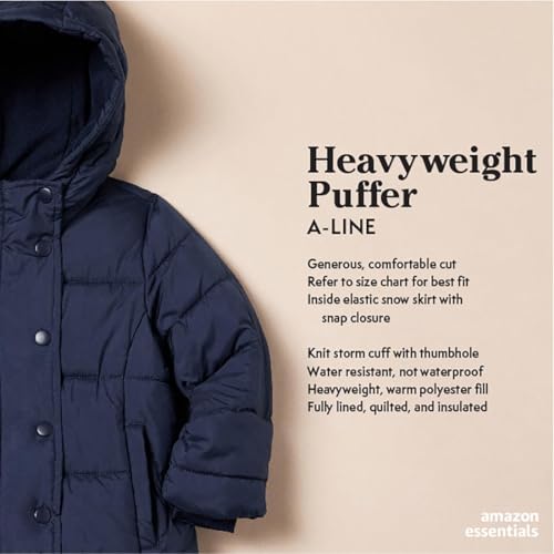 Amazon Essentials Toddler Girls' Heavyweight Hooded Puffer Jacket, Blue Cat, 2T