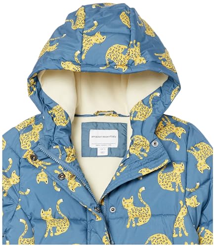 Amazon Essentials Toddler Girls' Heavyweight Hooded Puffer Jacket, Blue Cat, 2T