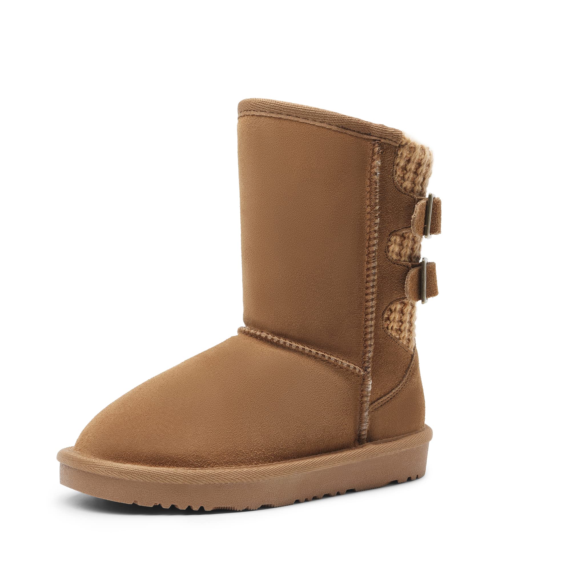DREAM PAIRS Girls Boys Winter Boots Faux Fur Lined Mid Calf Kids Snow Tall Shoes for Little Kid/Big Kid,Size 13 Little Kid,Chesnut,Sweaty-Buckle-K