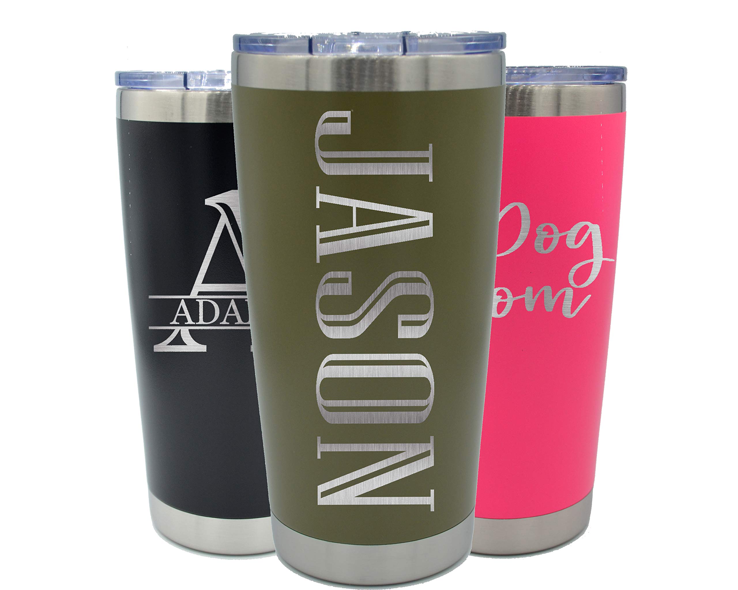 Personalized Tumbler With Lid - 20 oz - Choose Your Design - Vacuum Insulated Travel Coffee Mug - Stainless Steel Double Wall Aqua (Army Green)