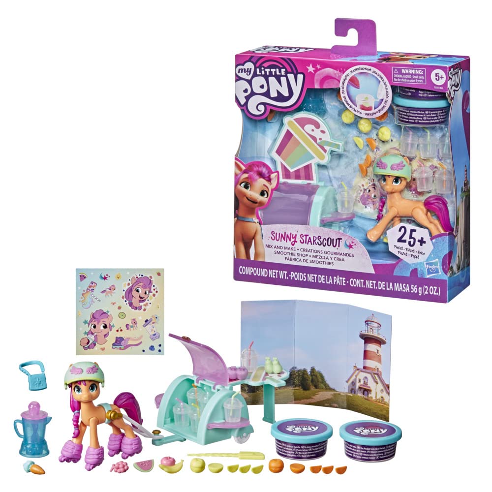 My Little Pony: A New Generation Movie Story Scenes Mix and Make Sunny Starscout - Toy with Compound, 25 Accessories, 3-Inch Pony (Accessory Colors May Vary)