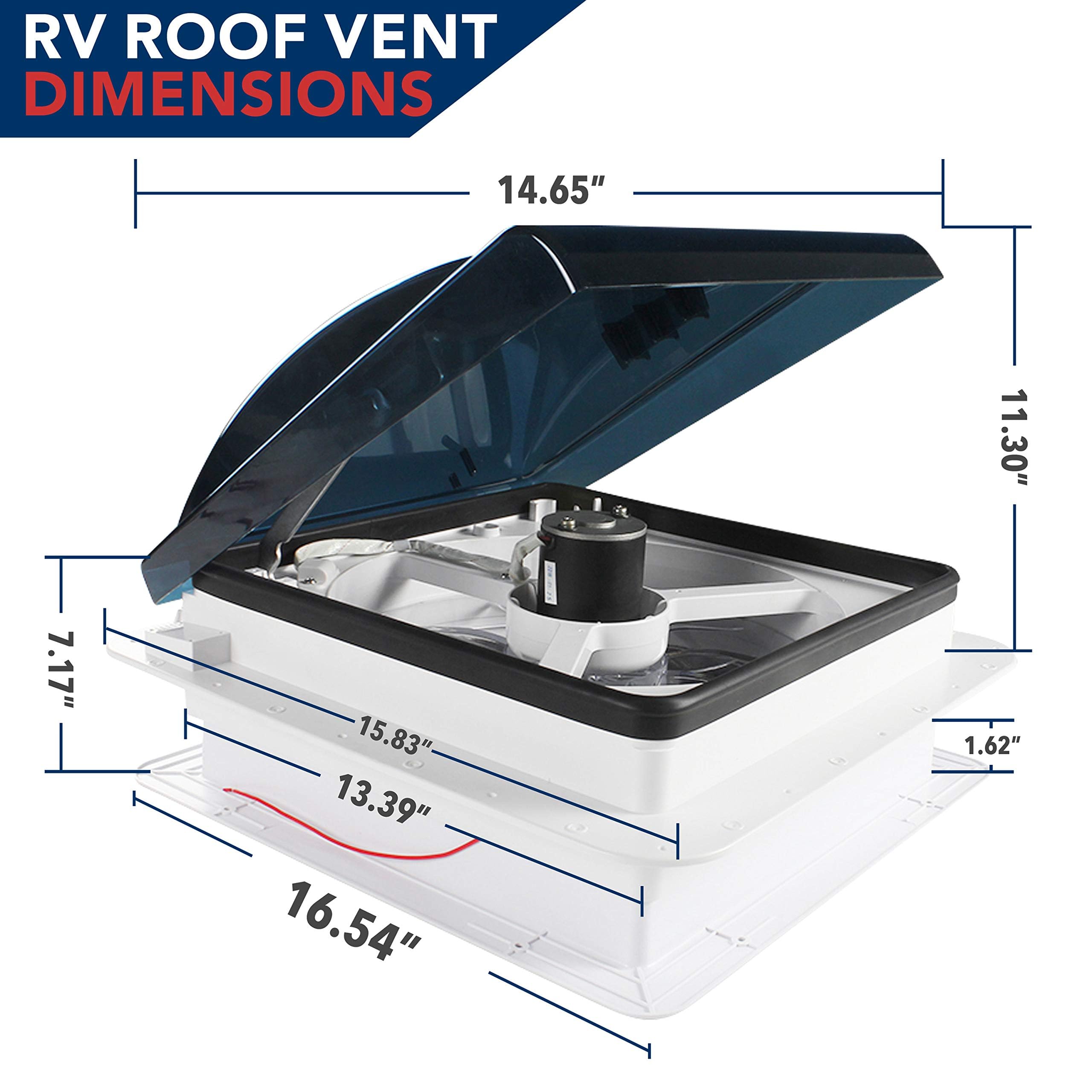 Leisure Coachworks 14" x 14" RV Roof Vent Fan Exhaust 6 Speed reversible 12V manual riser with Smoked Lid