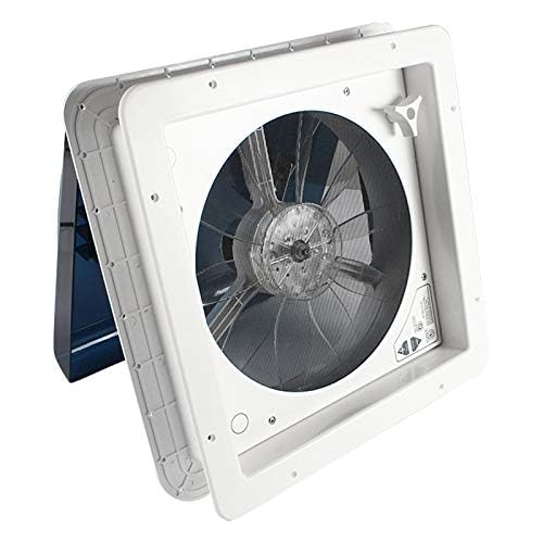 Leisure Coachworks 14" x 14" RV Roof Vent Fan Exhaust 6 Speed reversible 12V manual riser with Smoked Lid