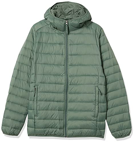 Amazon Essentials Men's Lightweight Water-Resistant Packable Hooded Puffer Jacket, Green, Medium