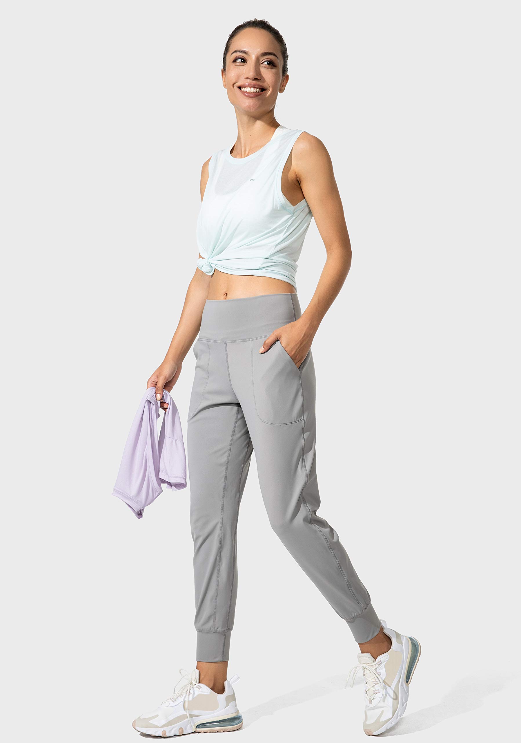 G Gradual Women's Joggers High Waisted Yoga Pants with Pockets Loose Leggings for Women Workout, Athletic, Lounge (Light Grey, Small)