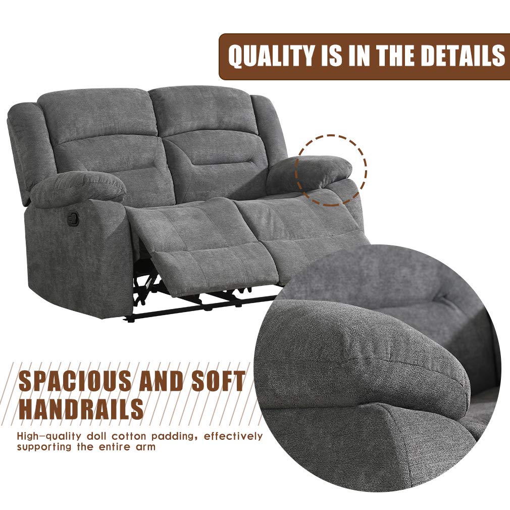 FDW Recliner Sofa Set Sectional Sofa for Living Room Home Theater Seating Reclining Couch Sofa Manual Recliner Motion for Home Furniture (Grey, Love Seat)
