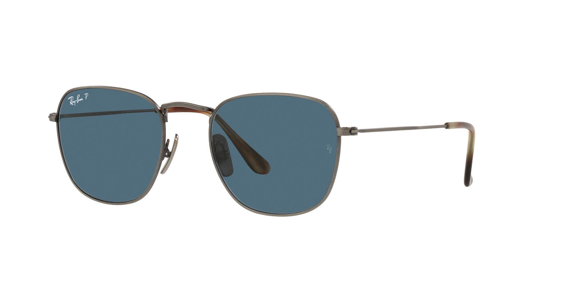 Ray-Ban Men's RB8157 Frank Titanium Square Sunglasses, Demigloss Gunmetal/Blue/Gold Mirrored Polarized, 51 mm