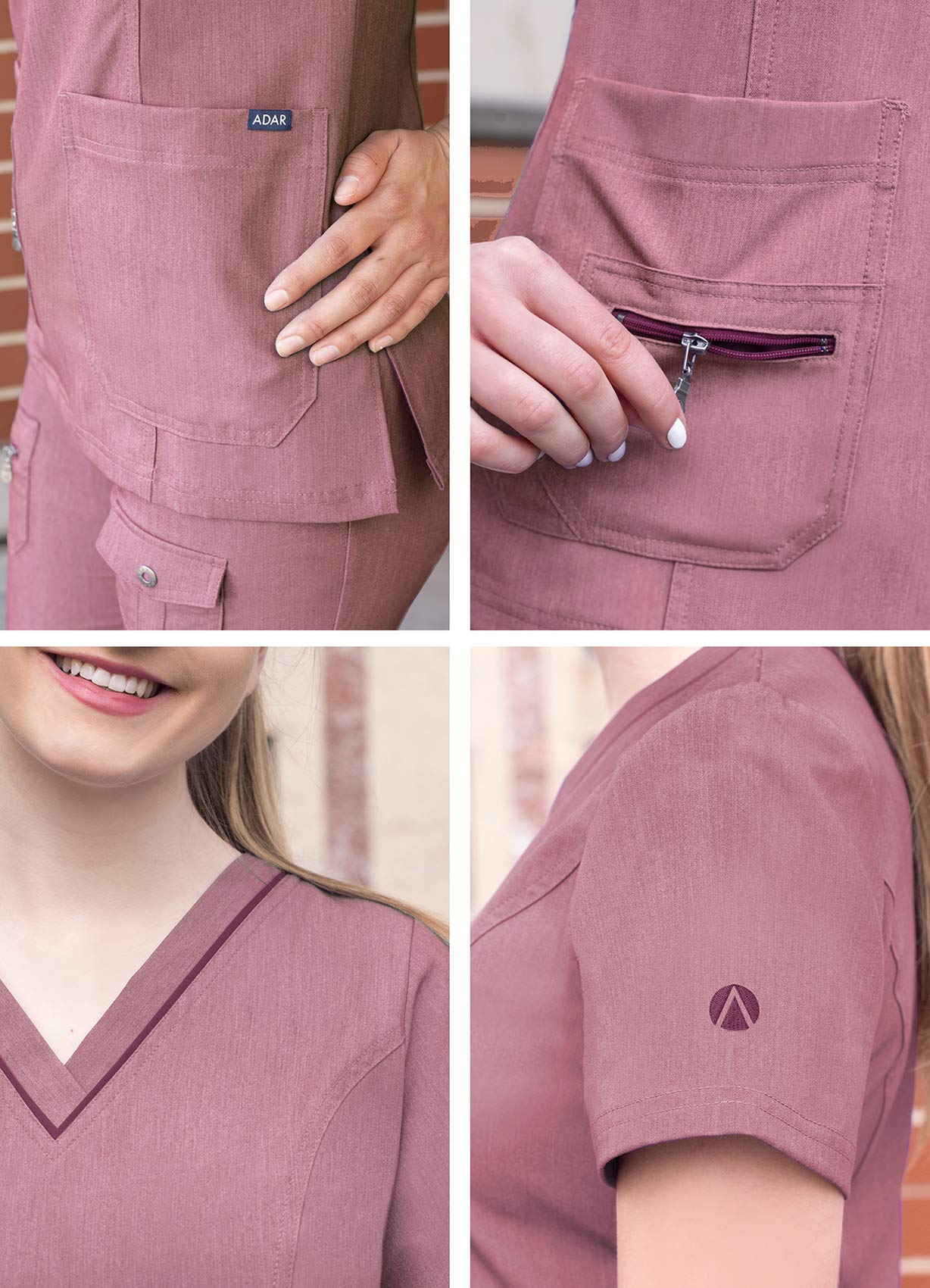 Adar Uniforms, Pro Heather Scrubs for Women - Elevated V-Neck Scrub Top - P4212H - Heather Wine - L