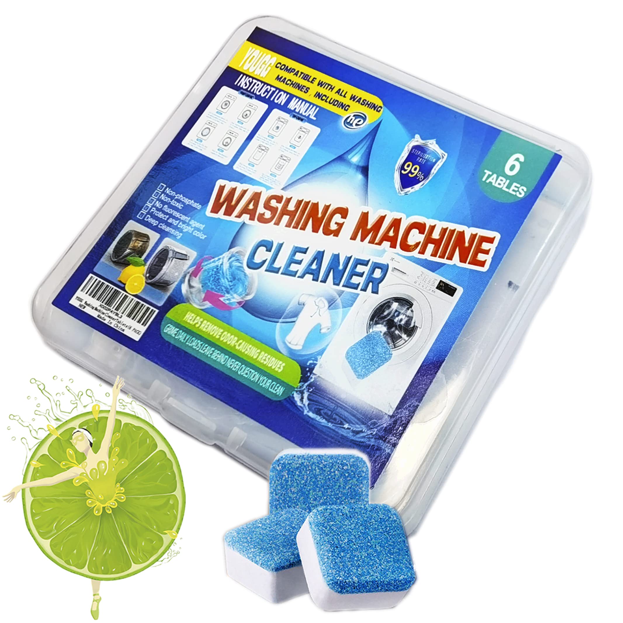 YOUGG Washing Machine Cleaner Tablets（6 Pack,Fresh Solid Washer Deep Cleaning Tablet,For HE, Front Loader&Top Load Washers